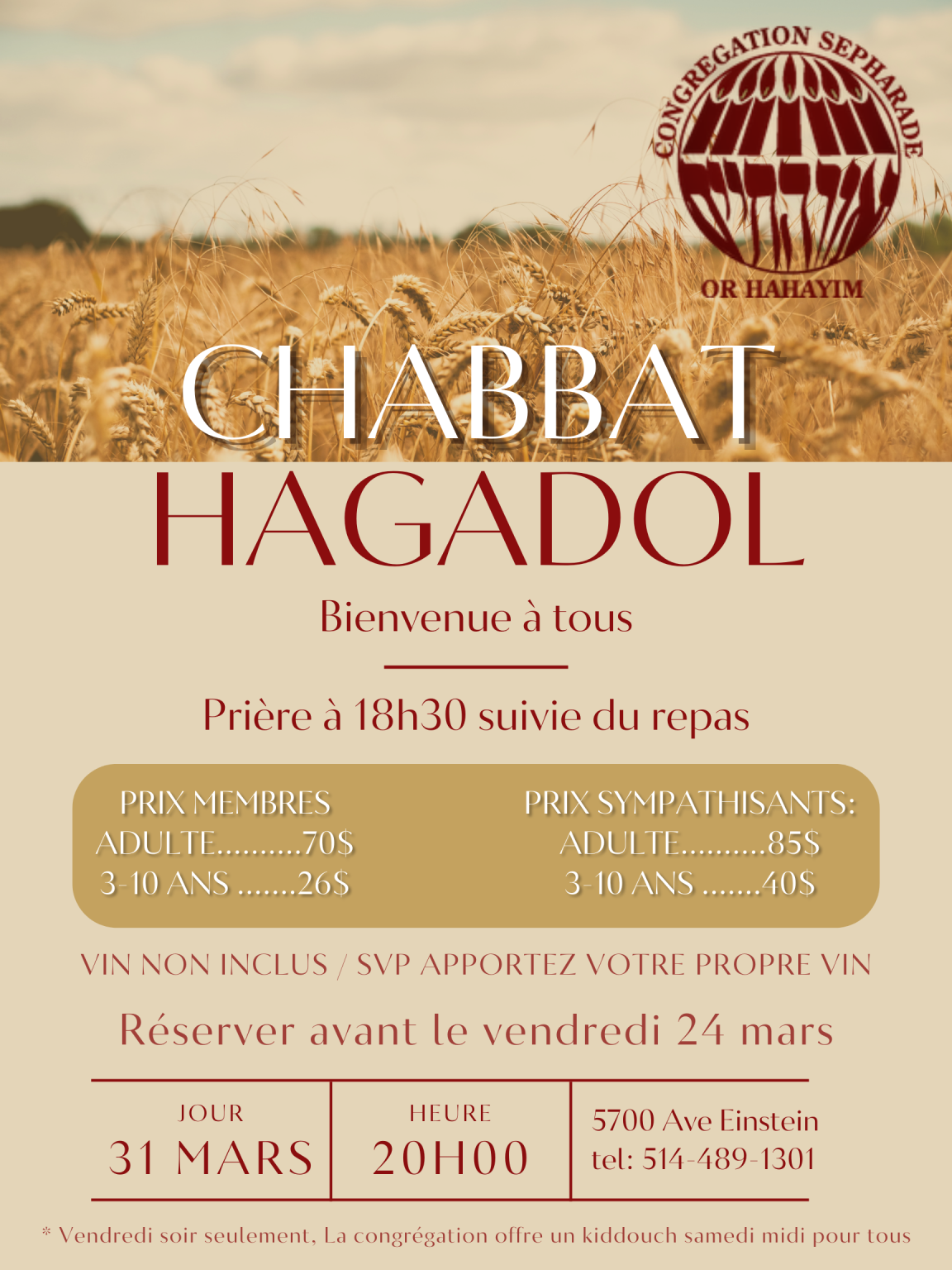 Chabbat Hagadol 5783 - Congrégation Sépharade Or Hahayim